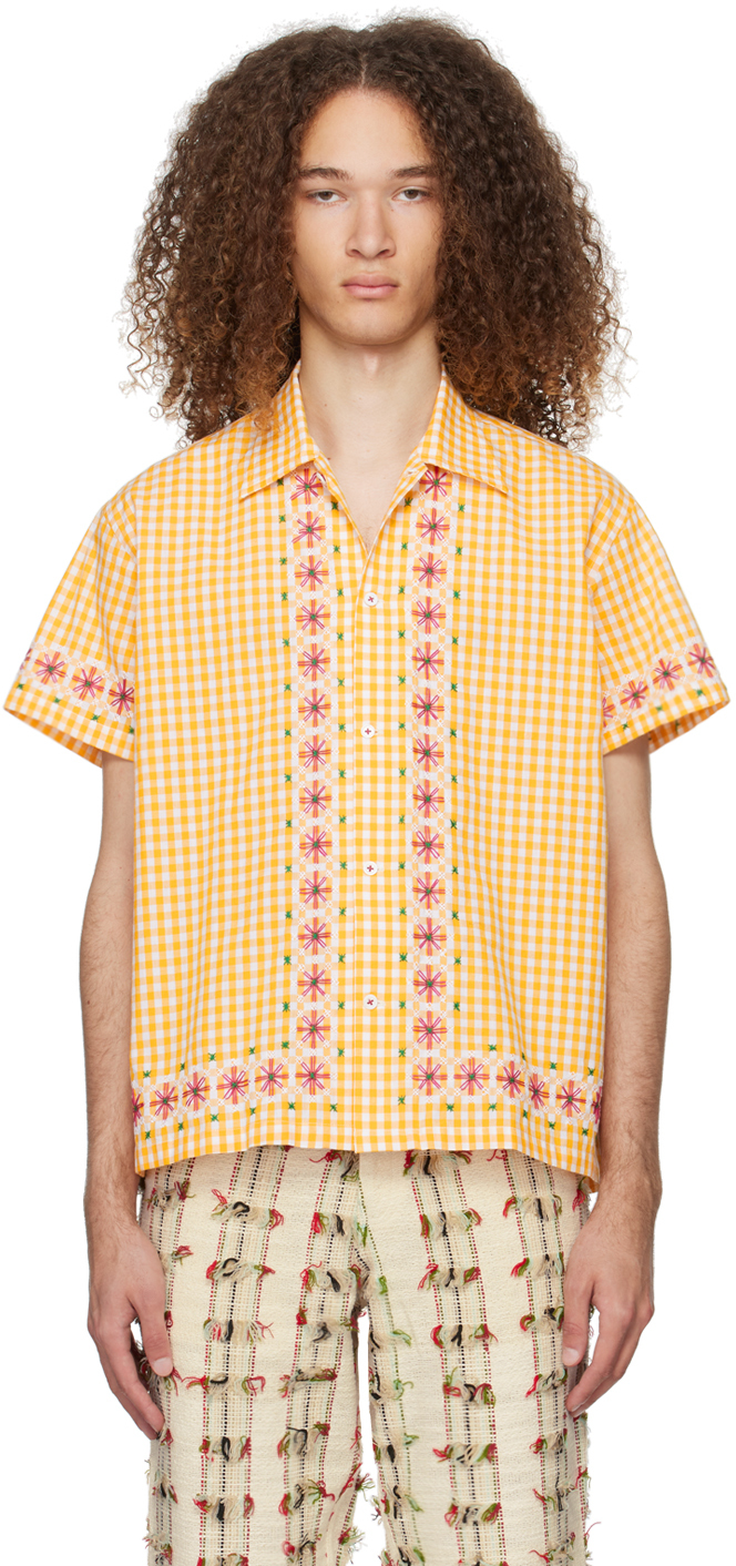 Yellow Chicken Scratch Shirt by HARAGO on Sale