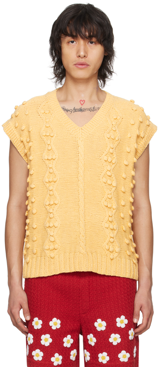 Yellow Appliqué Vest by HARAGO on Sale