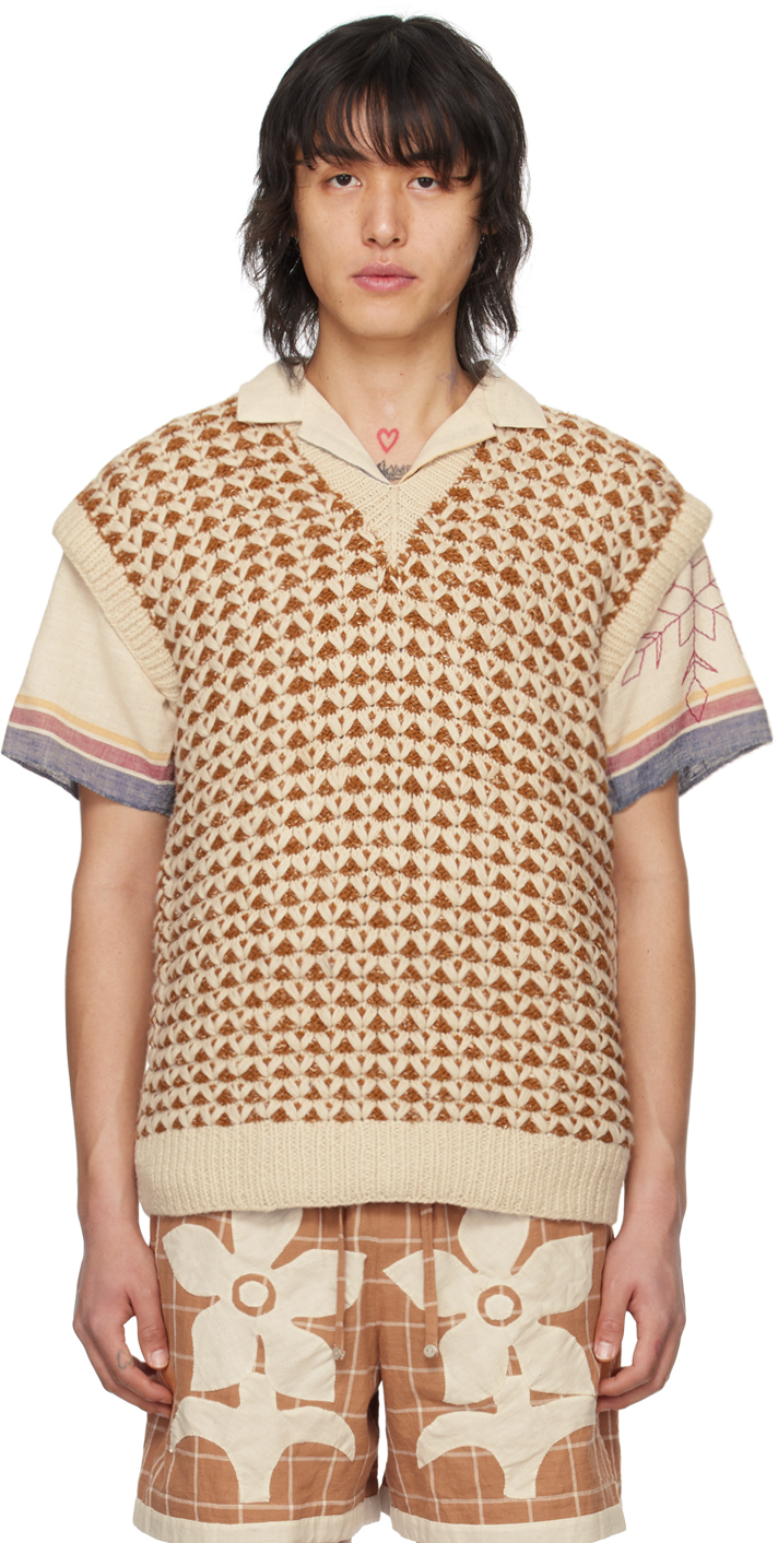HARAGO: Orange & Off-White Jacquard Vest | SSENSE