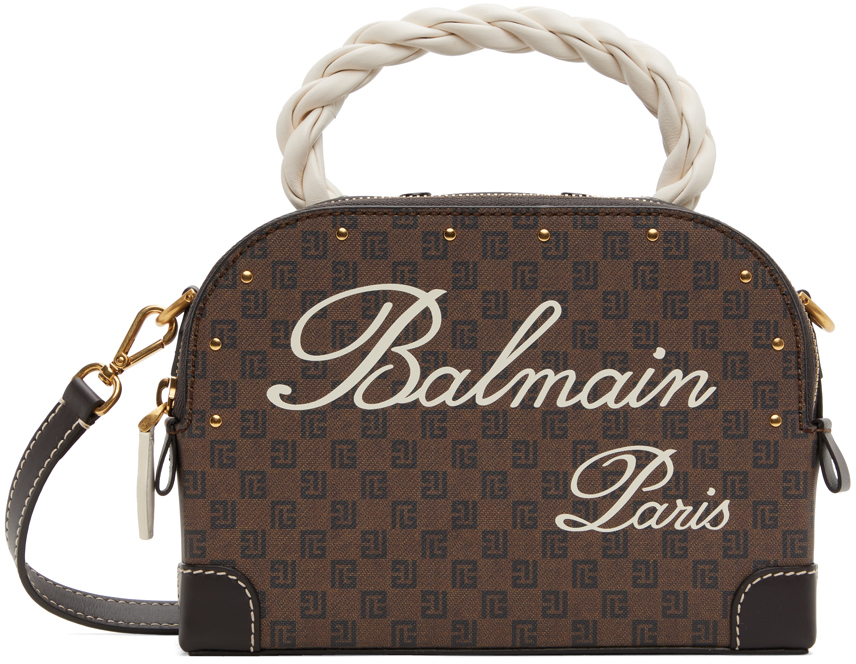 Brown Monogram Make Up Bag by Balmain on Sale