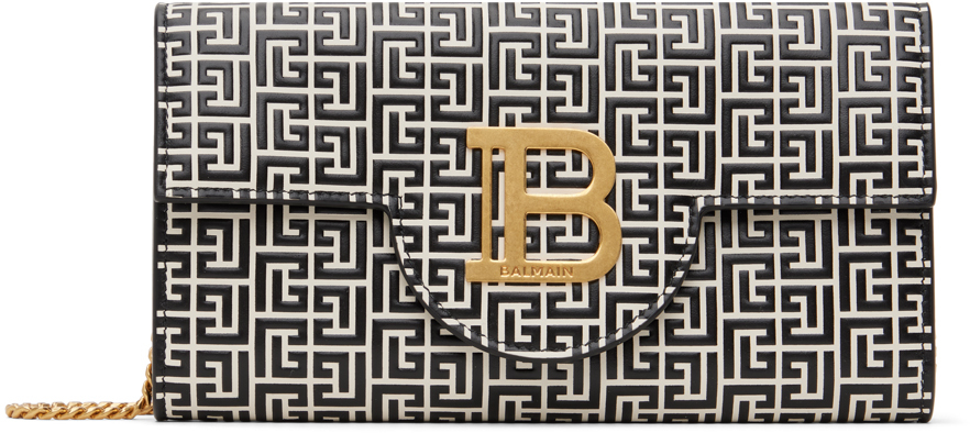 Black & Off-White B-Buzz Labyrinth Monogram Bag by Balmain on Sale