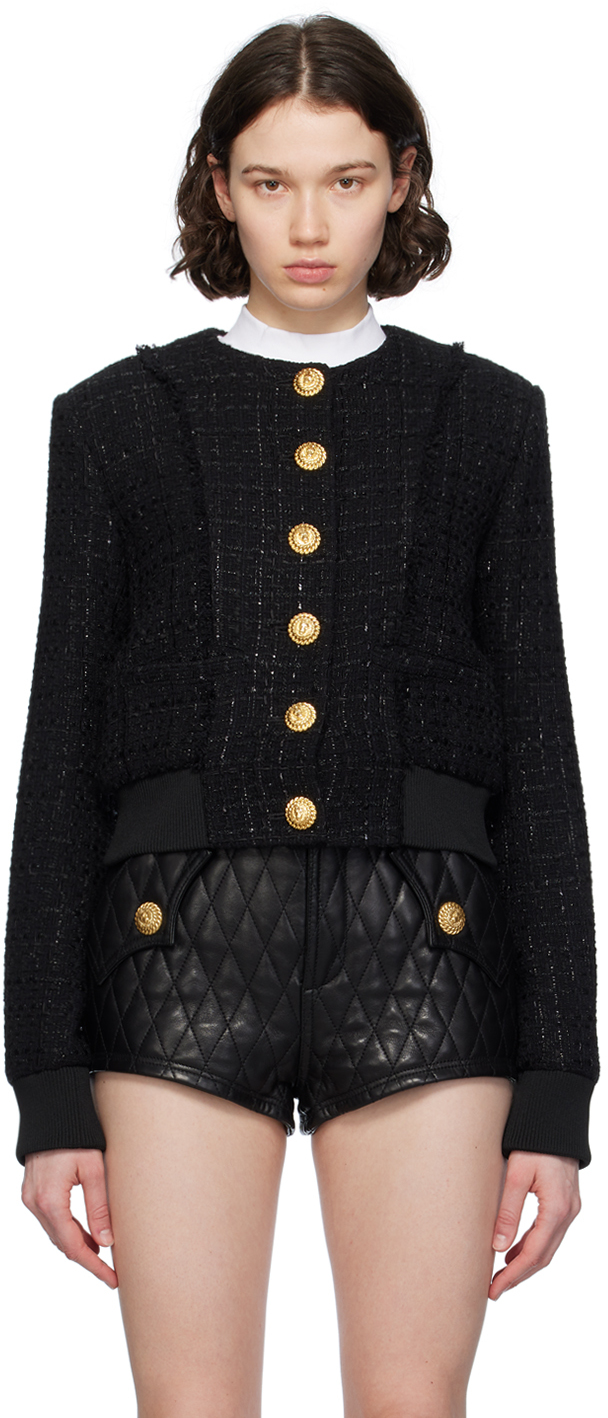 Balmain: Black Button Bomber Jacket | SSENSE UK