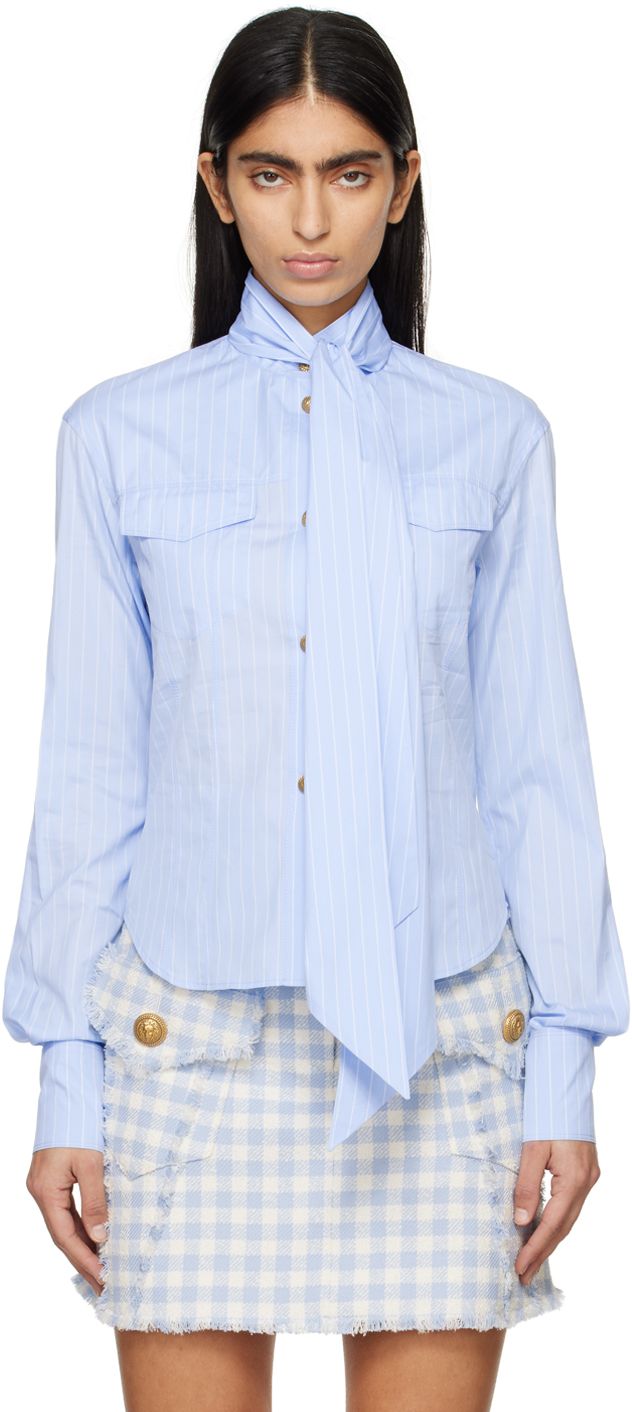 Blue Striped Shirt by Balmain on Sale
