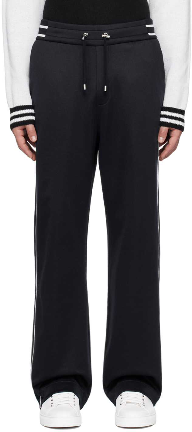 Navy & White PB Signature Track Pants by Balmain on Sale