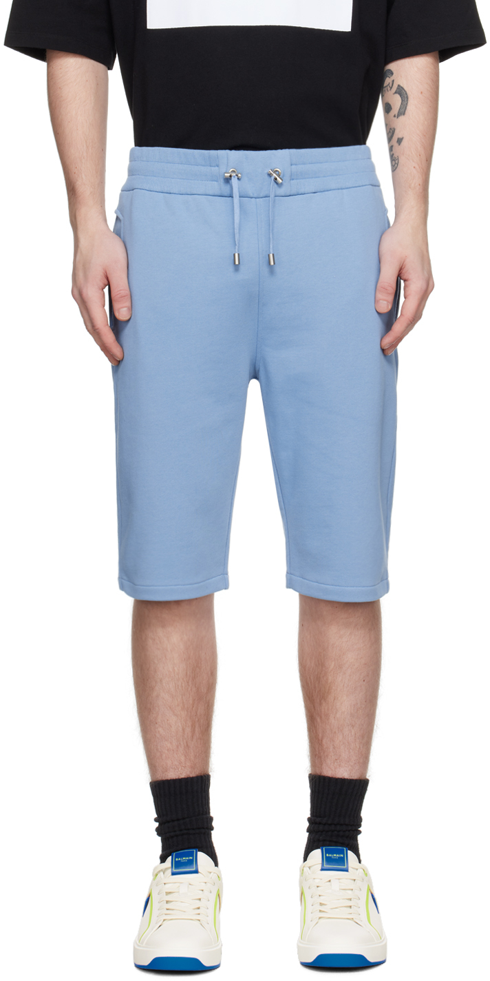 Short bleu à logo floqué Balmain en solde