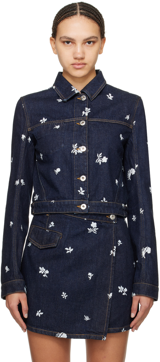 Navy Embroidered Denim Jacket by Lanvin on Sale