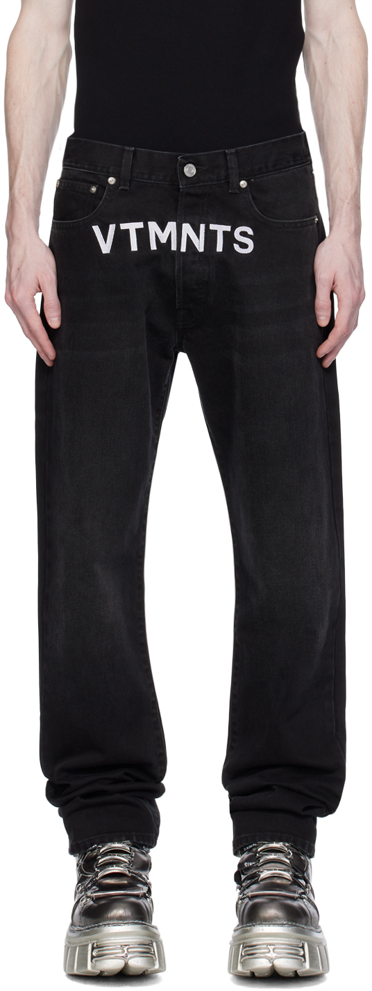 Black Embroidered Jeans by VTMNTS on Sale