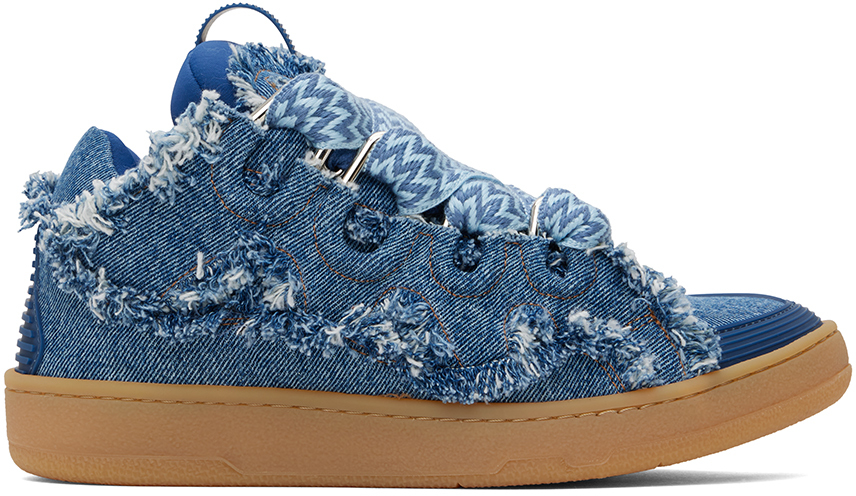 Lanvin: Baskets Curb bleues en denim | SSENSE France