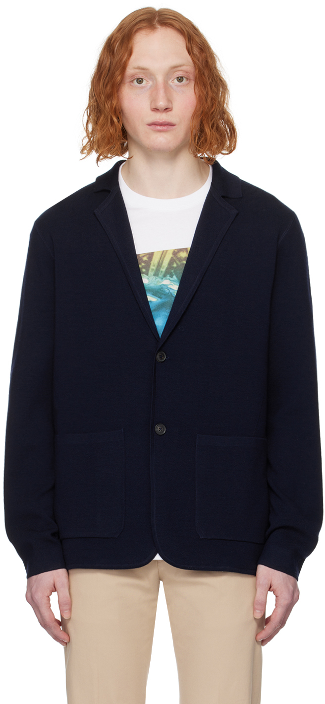 Navy Notched Lapel Jacket by Paul Smith on Sale