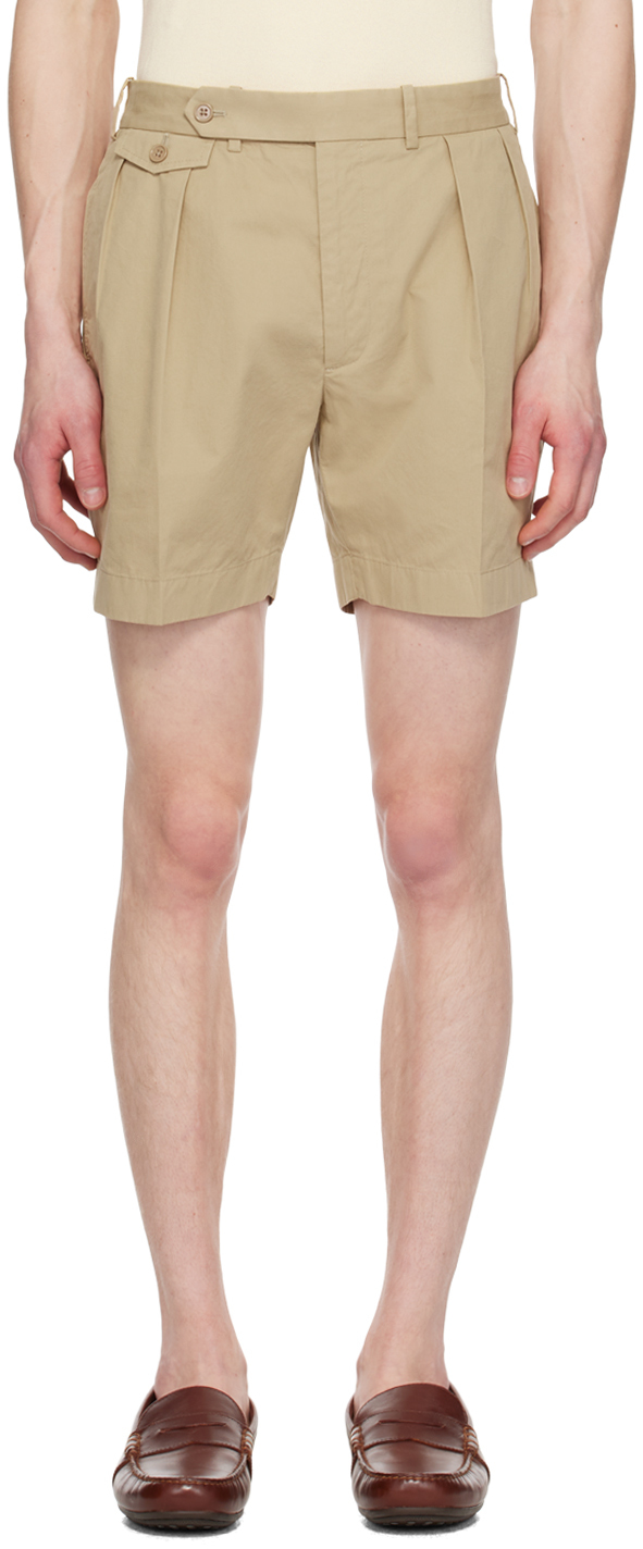 Tan Pleated Shorts by Ralph Lauren Purple Label on Sale