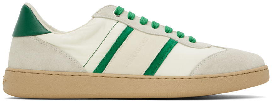 Off-White & Green Signature Low Sneakers by Ferragamo on Sale