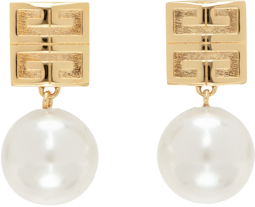 Givenchy: Gold & White 4G Earrings | SSENSE Canada