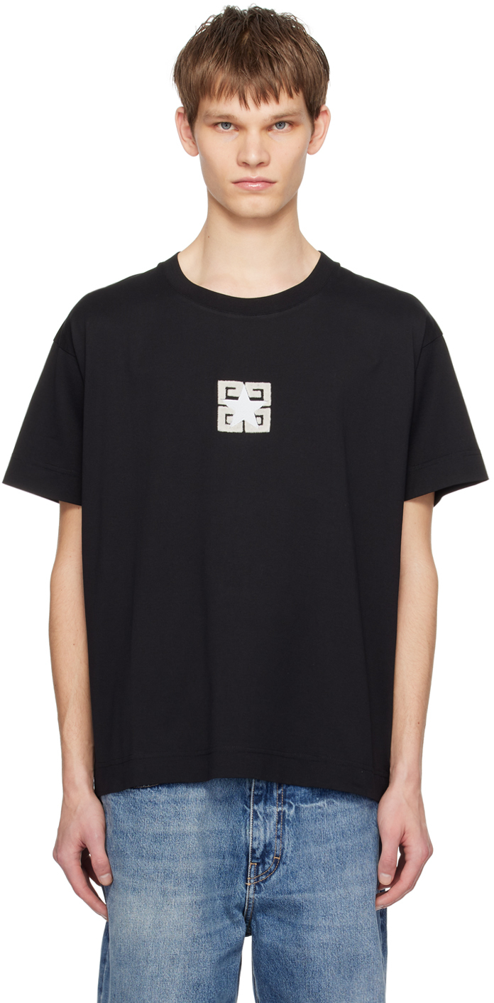 Givenchy: T-shirt noir à appliqué graphique et logo 4G | SSENSE France