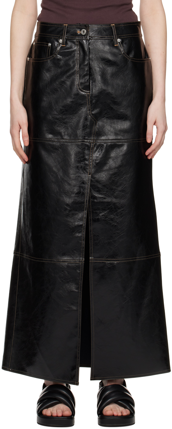 Black Francie Faux-Leather Maxi Skirt by Stand Studio on Sale