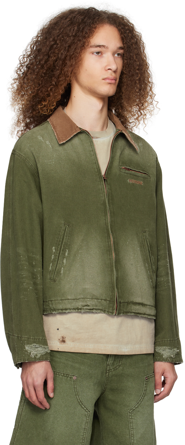 We11 Done Khaki Distressed Denim Jacket | ModeSens