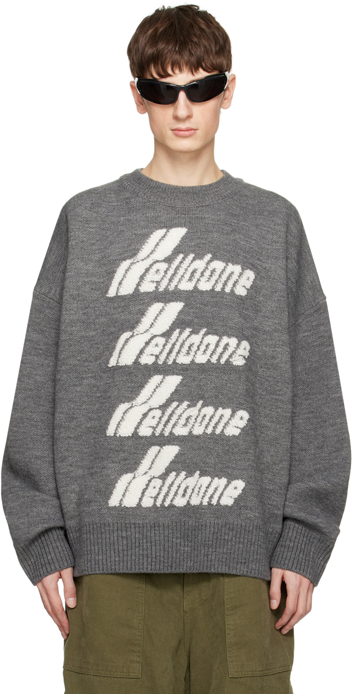 We11done Pull Gris à Logos En Tricot Jacquard Ssense France