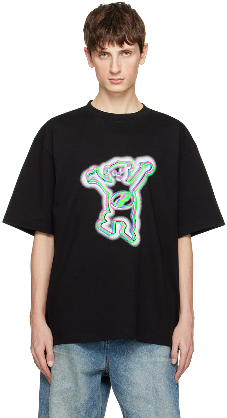 We11done: Black Colorful Teddy T-Shirt | SSENSE