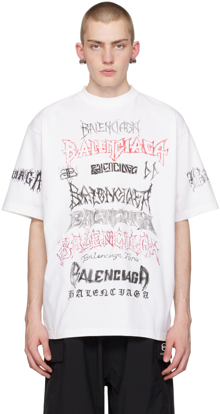 Balenciaga: T-shirt blanc à logos DIY Metal | SSENSE France