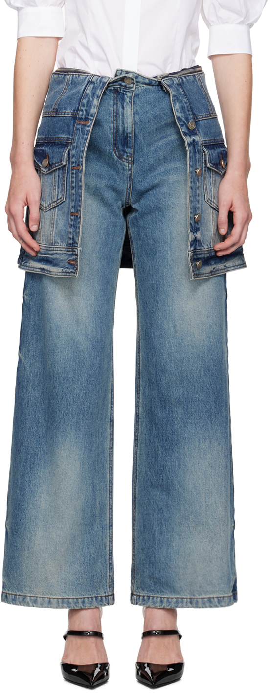 Blue Layered Jeans by Juun.J on Sale
