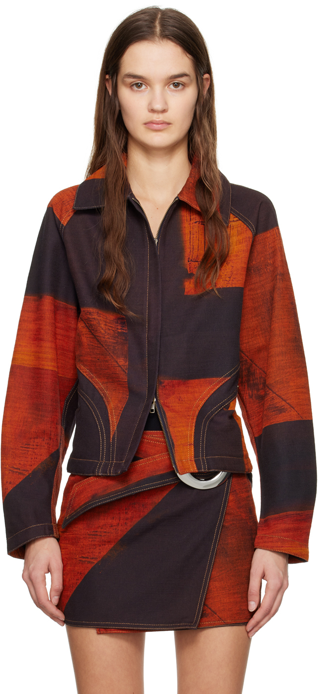Louisa Ballou: Orange & Brown Seamed Denim Jacket | SSENSE