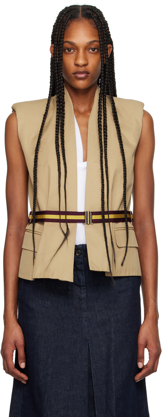 Beige Belted Vest by Dries Van Noten on Sale