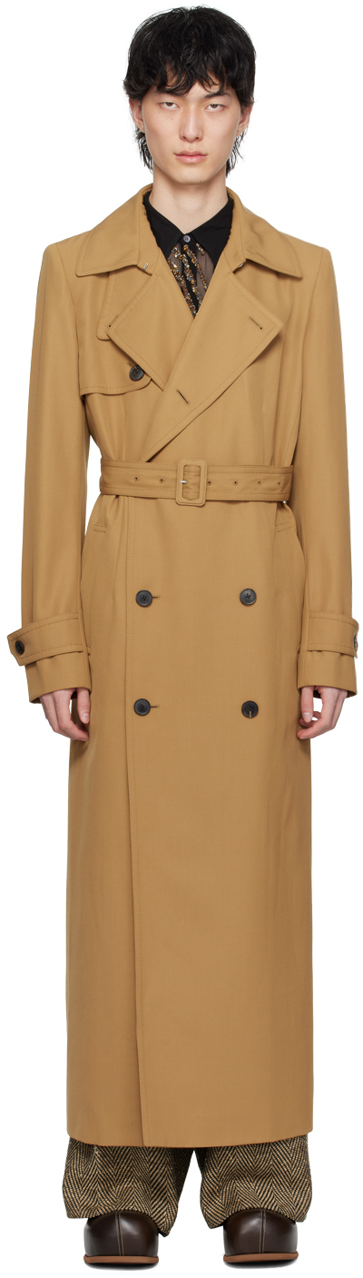 Dries Van Noten: Tan Double-Breasted Trench Coat | SSENSE