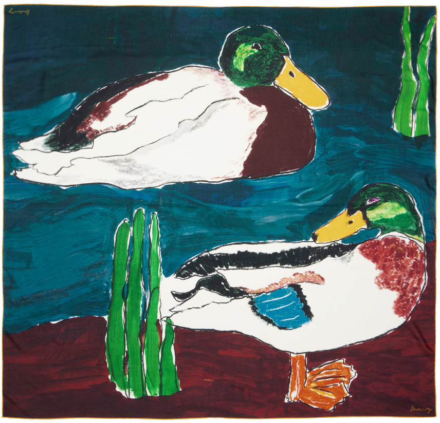 Navy & Brown Duck Cashmere Silk Scarf by Burberry on Sale