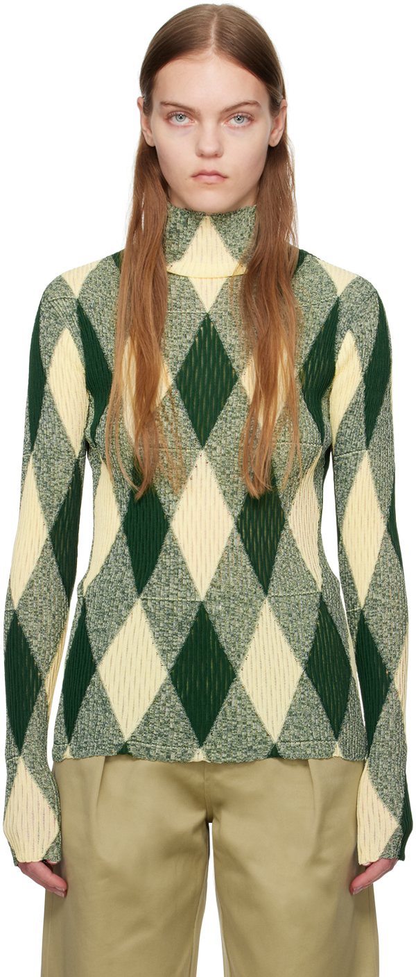 Green Argyle Turtleneck by Burberry on Sale