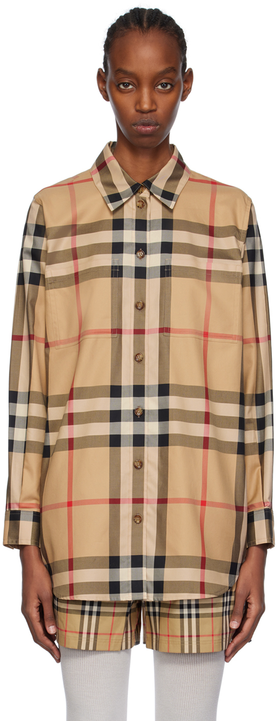 Burberry: Beige Check Shirt | SSENSE