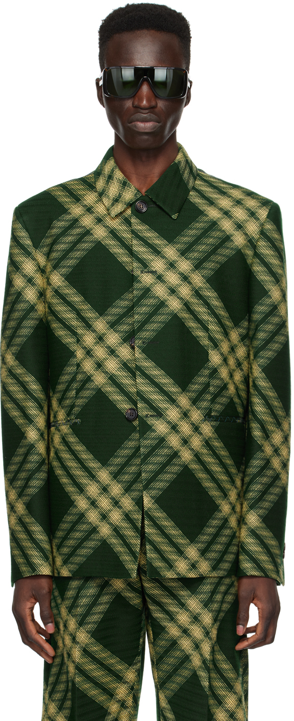 Burberry: Green Check Jacket | SSENSE