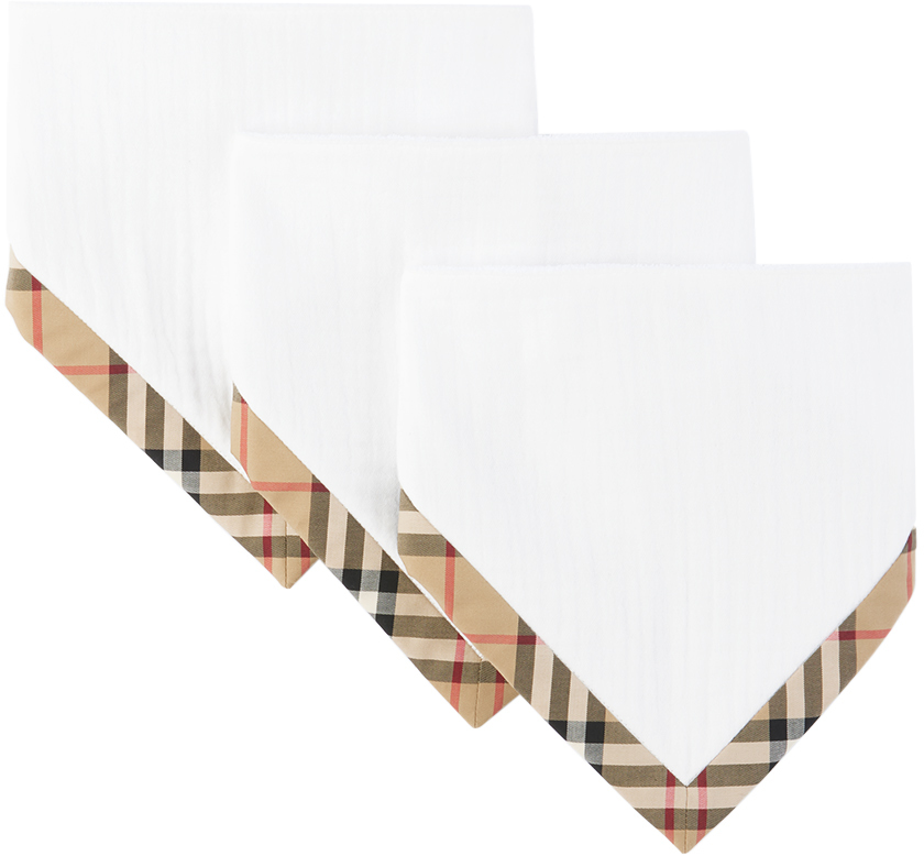 Three-Pack Baby White Check Bibs by Burberry | SSENSE
