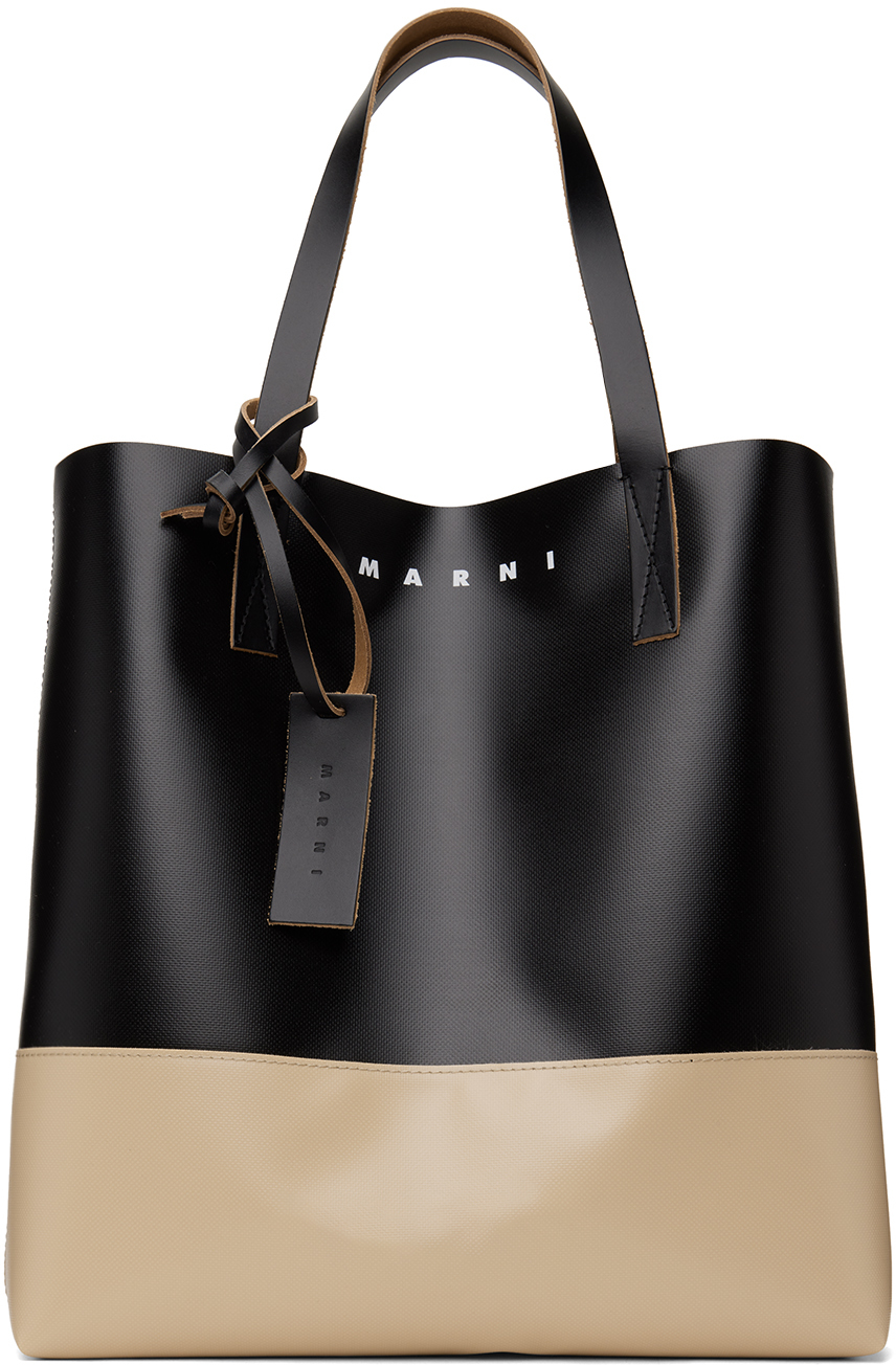 Black & Beige Tribeca Shopping Tote by Marni on Sale