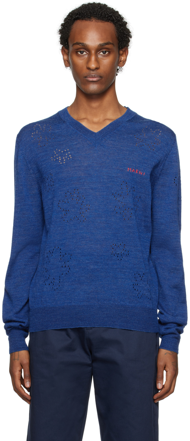 Blue V-Neck Sweater by Marni on Sale