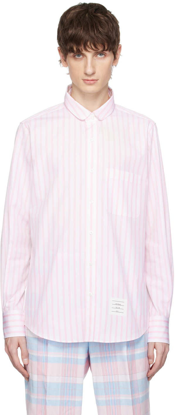 White Round Collar Shirt by Thom Browne on Sale