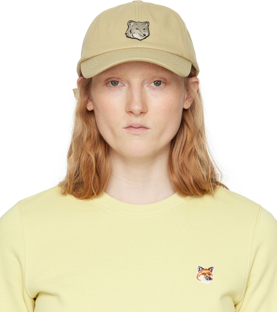 Beige Bold Fox Head Cap by Maison Kitsuné on Sale