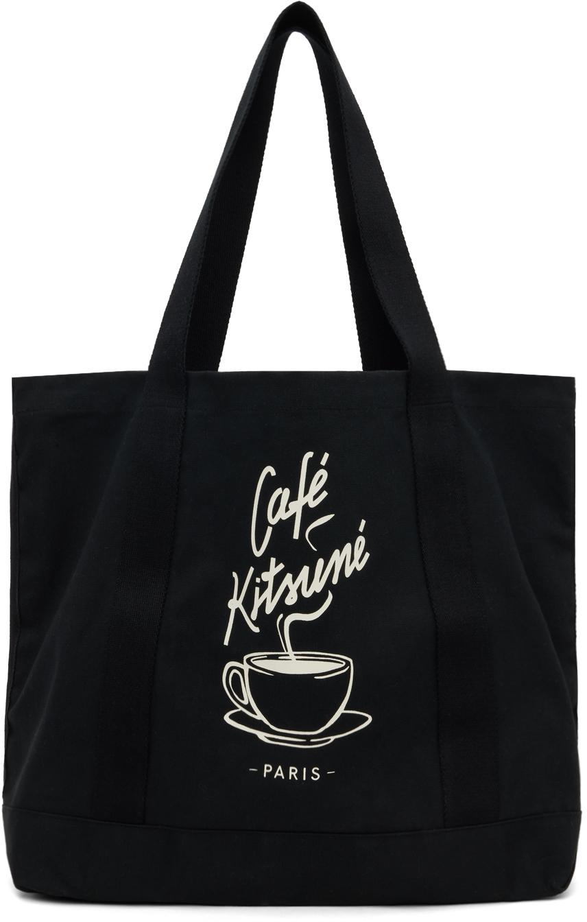 Maison Kitsuné: Cabas noir à image à logo - Café Kitsuné | SSENSE France