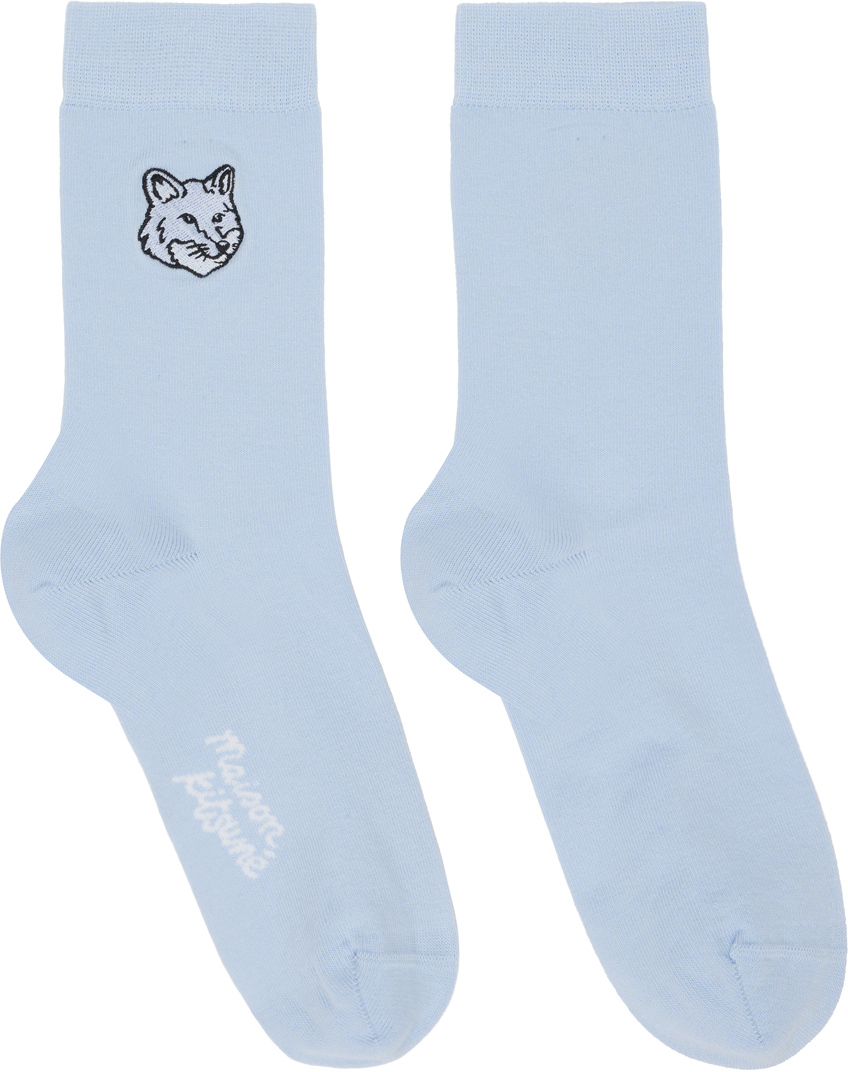 Blue Bold Fox Head Socks by Maison Kitsuné on Sale