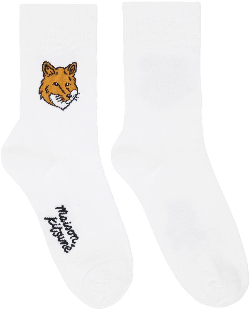 White Fox Head Socks by Maison Kitsuné on Sale