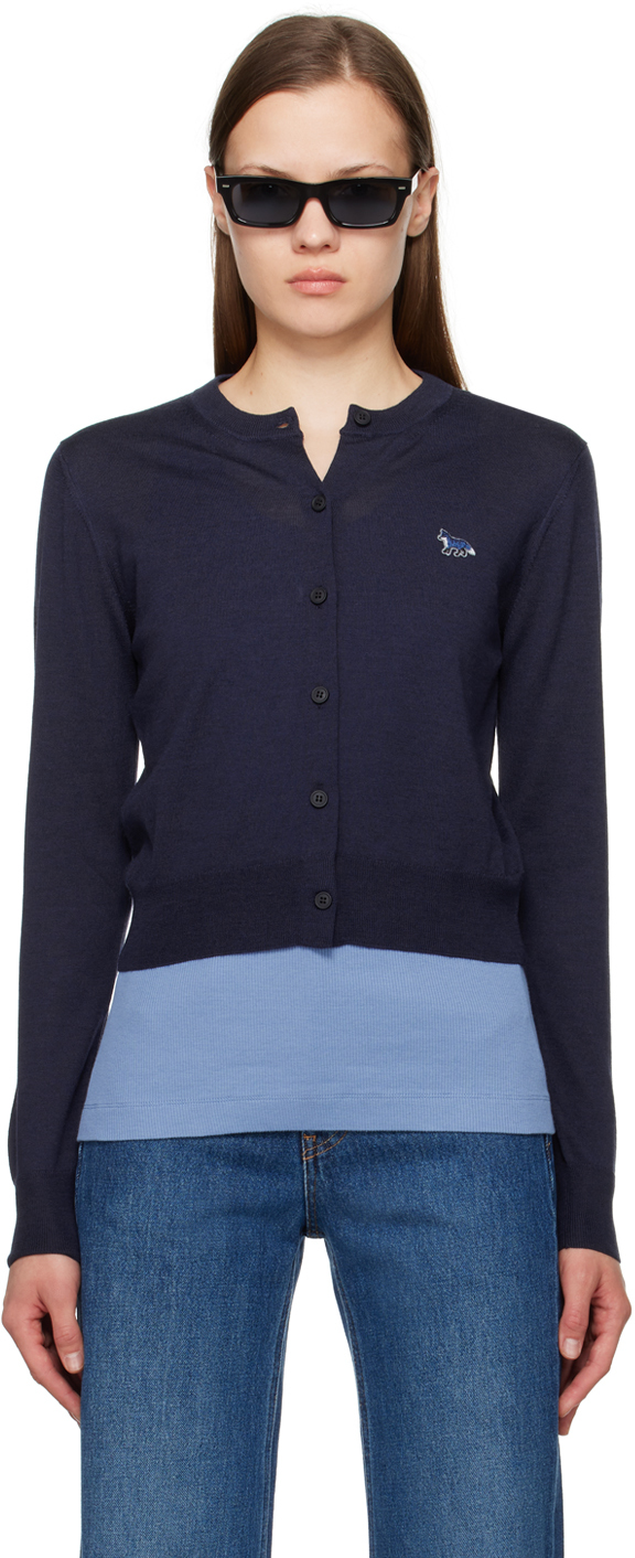 Navy Baby Fox Cardigan by Maison Kitsuné on Sale