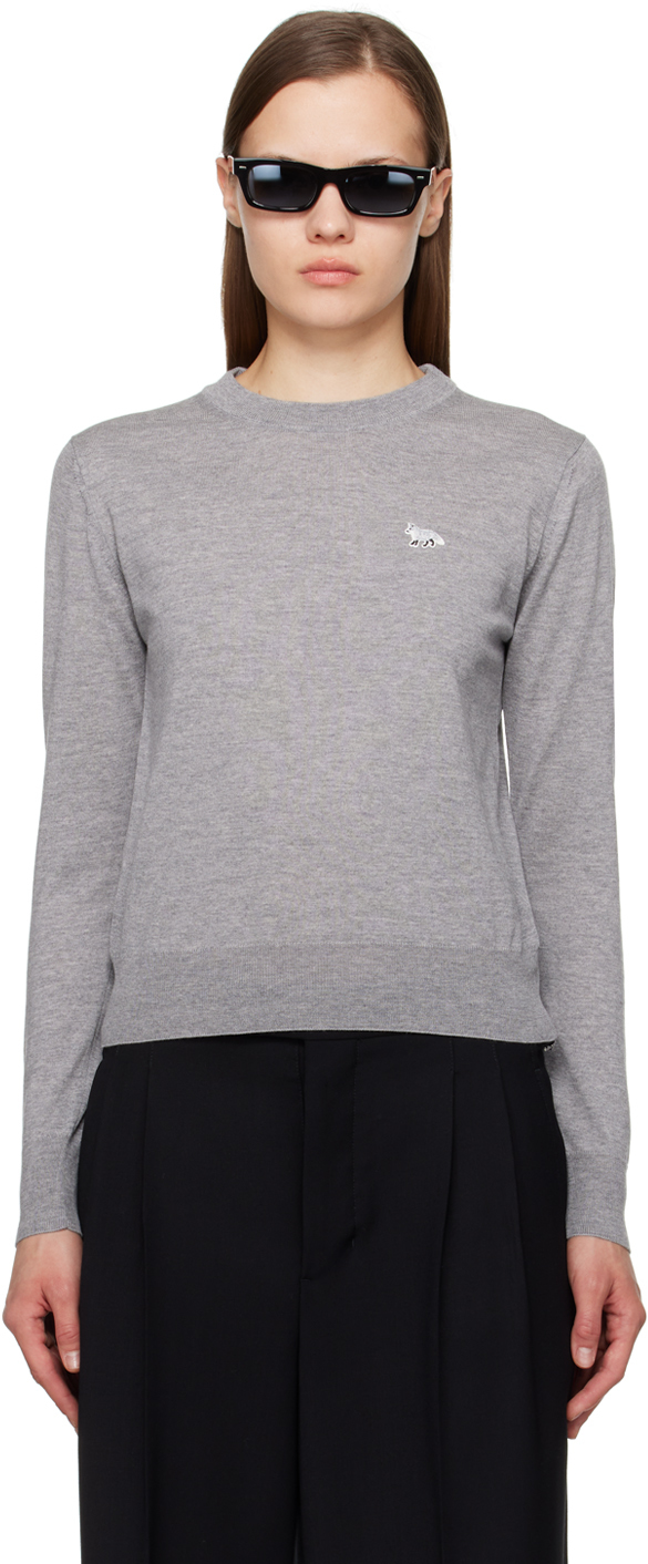 Maison Kitsuné: Gray Baby Fox Sweater | SSENSE Canada