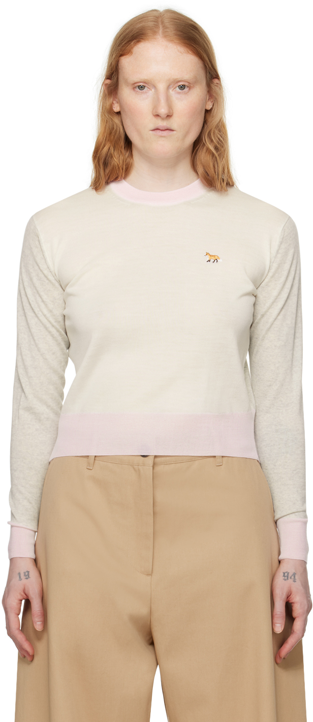 Taupe & Pink Baby Fox Sweater by Maison Kitsuné on Sale