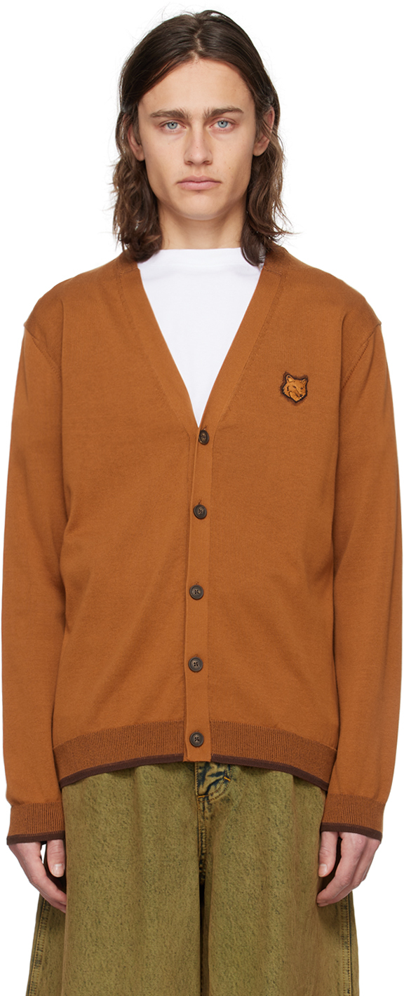 Orange Bold Fox Head Cardigan by Maison Kitsuné on Sale