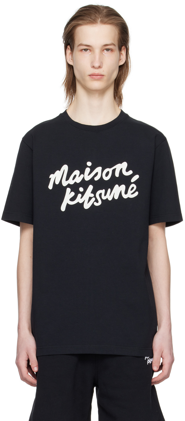 Black Handwriting Classic T-Shirt by Maison Kitsuné on Sale