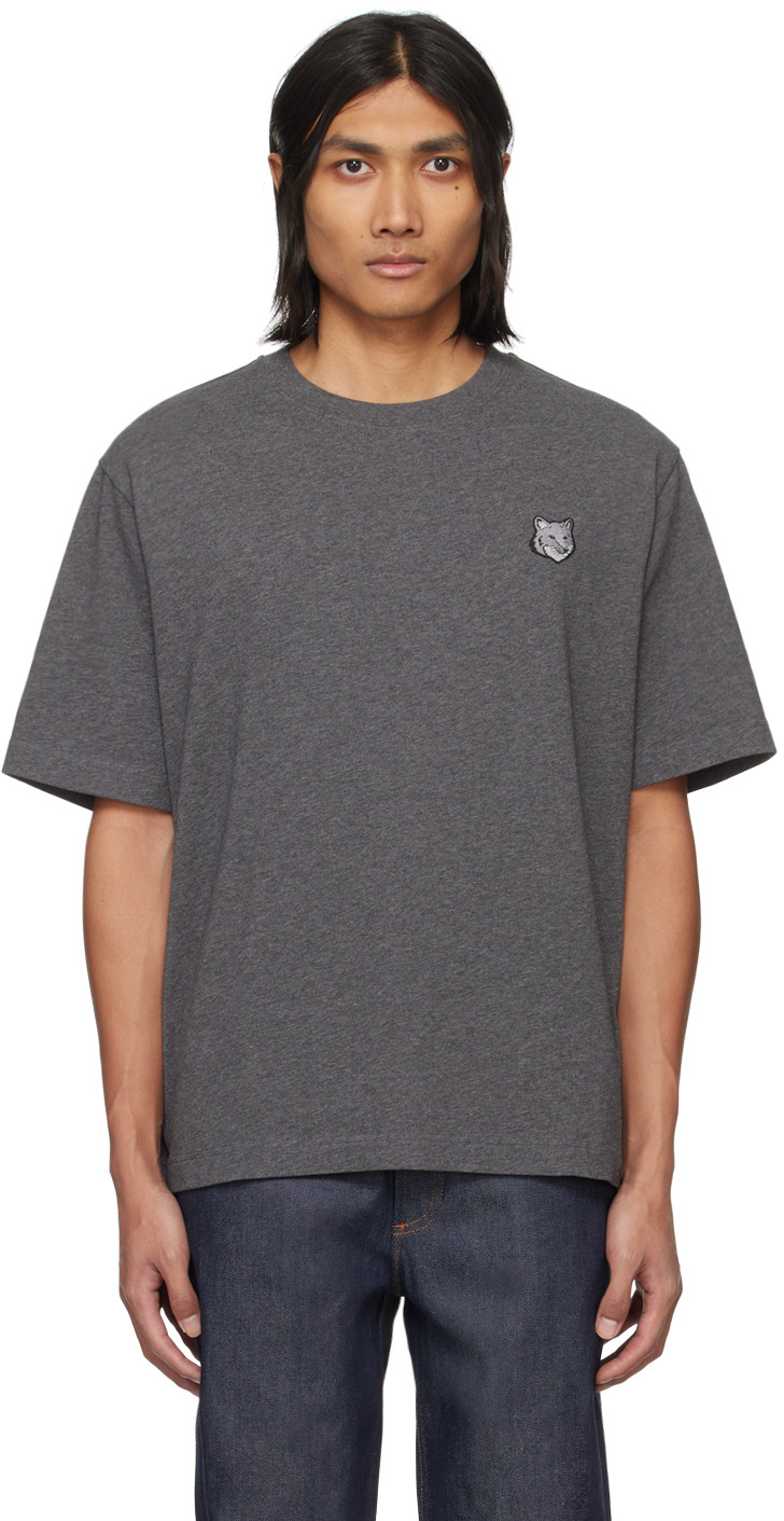 Gray Bold Fox Head T-Shirt by Maison Kitsuné on Sale