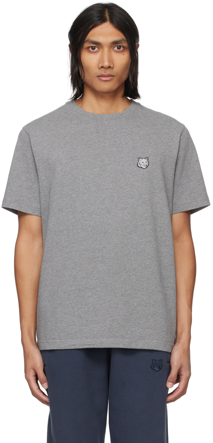 Gray Bold Fox Head T-Shirt by Maison Kitsuné on Sale