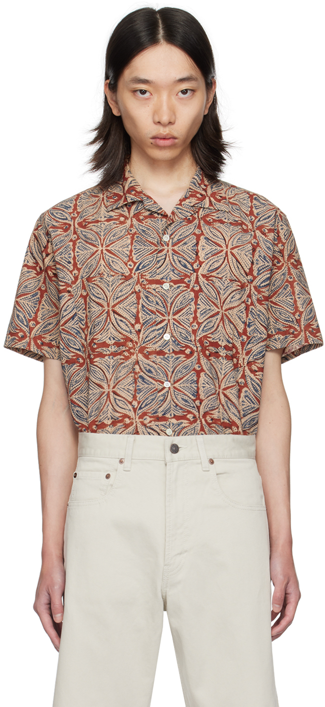 Red Block Print Shirt by BEAMS PLUS on Sale