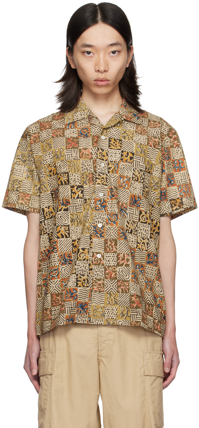 BEAMS PLUS: 브라운 블록 프린트 셔츠 | SSENSE 대한민국