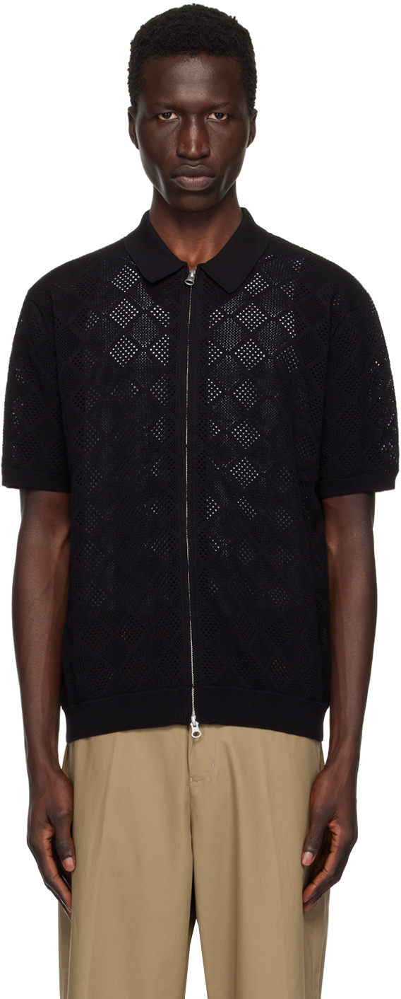 BEAMS PLUS: Black Mesh Polo | SSENSE