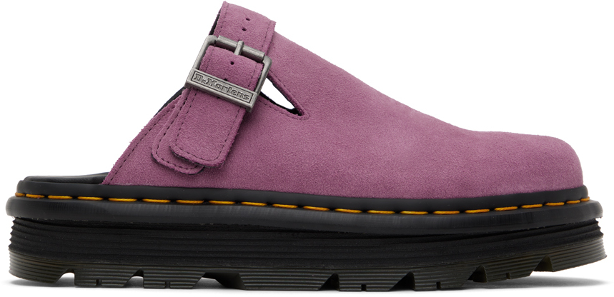 Mules Zebzag roses en suède à plateforme Dr. Martens en solde