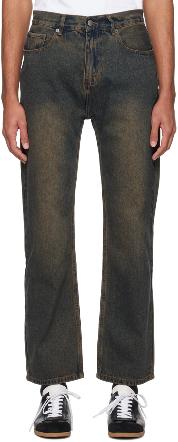 Navy Straight Jeans by WYNN HAMLYN on Sale